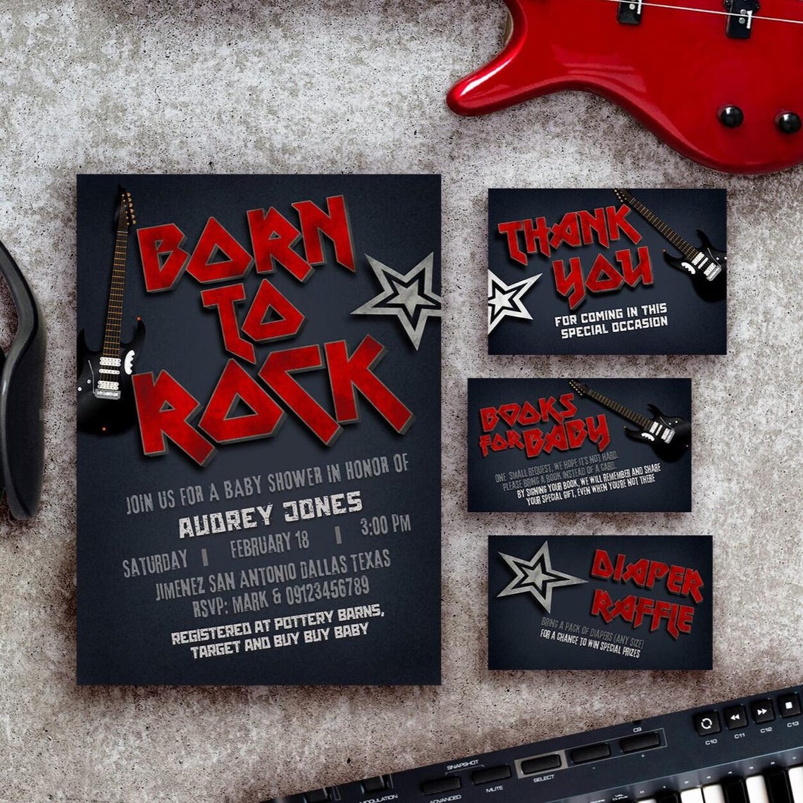Born to Rock Baby Shower - Rockstar Theme - Rocker Theme Invitation ...