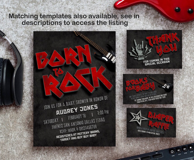 Born to Rock Baby Shower - Rockstar Theme Digital Editable Baby Shower ...