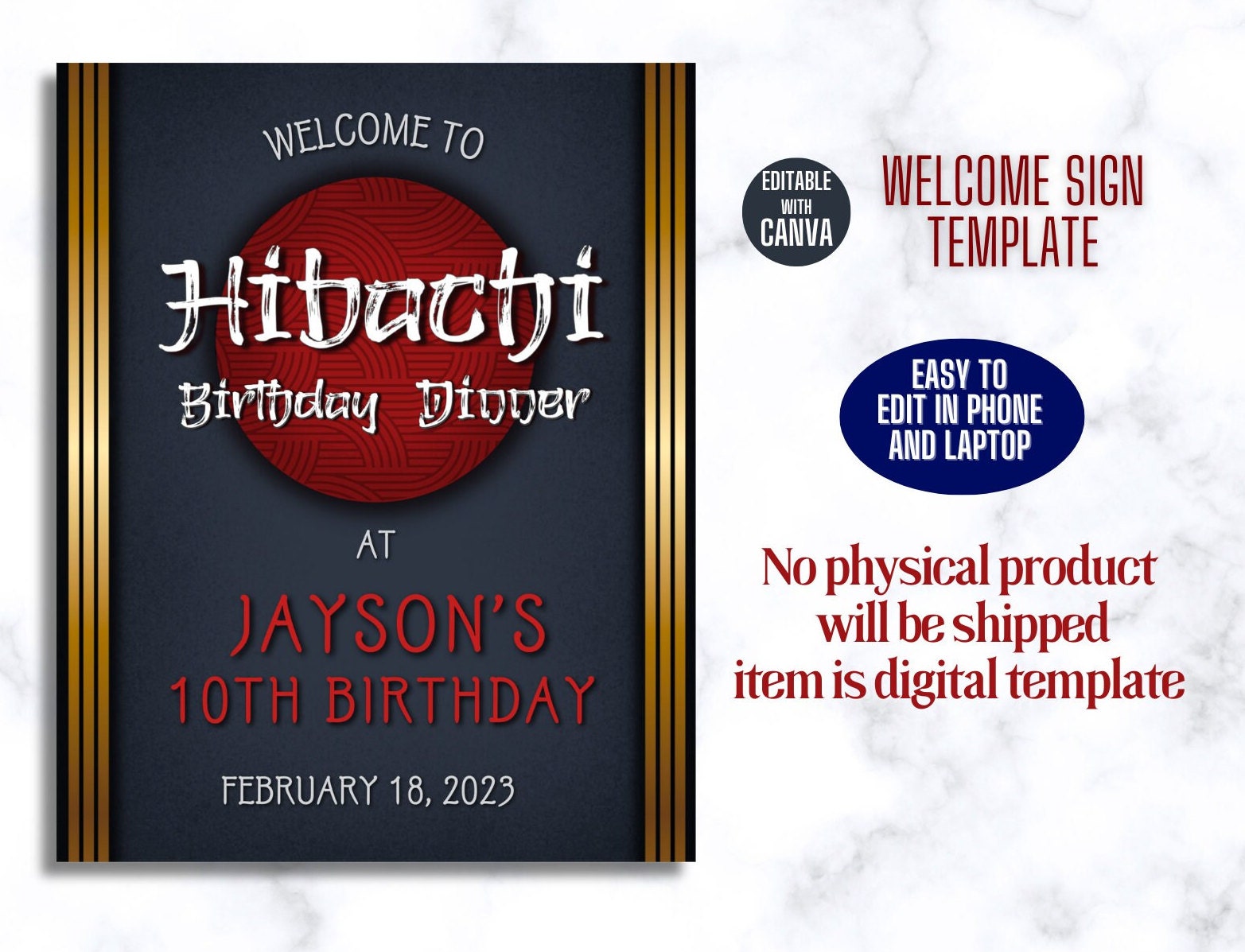 Hibachi Birthday Dinner Japanese Theme Editable Digital Welcome Sign ...