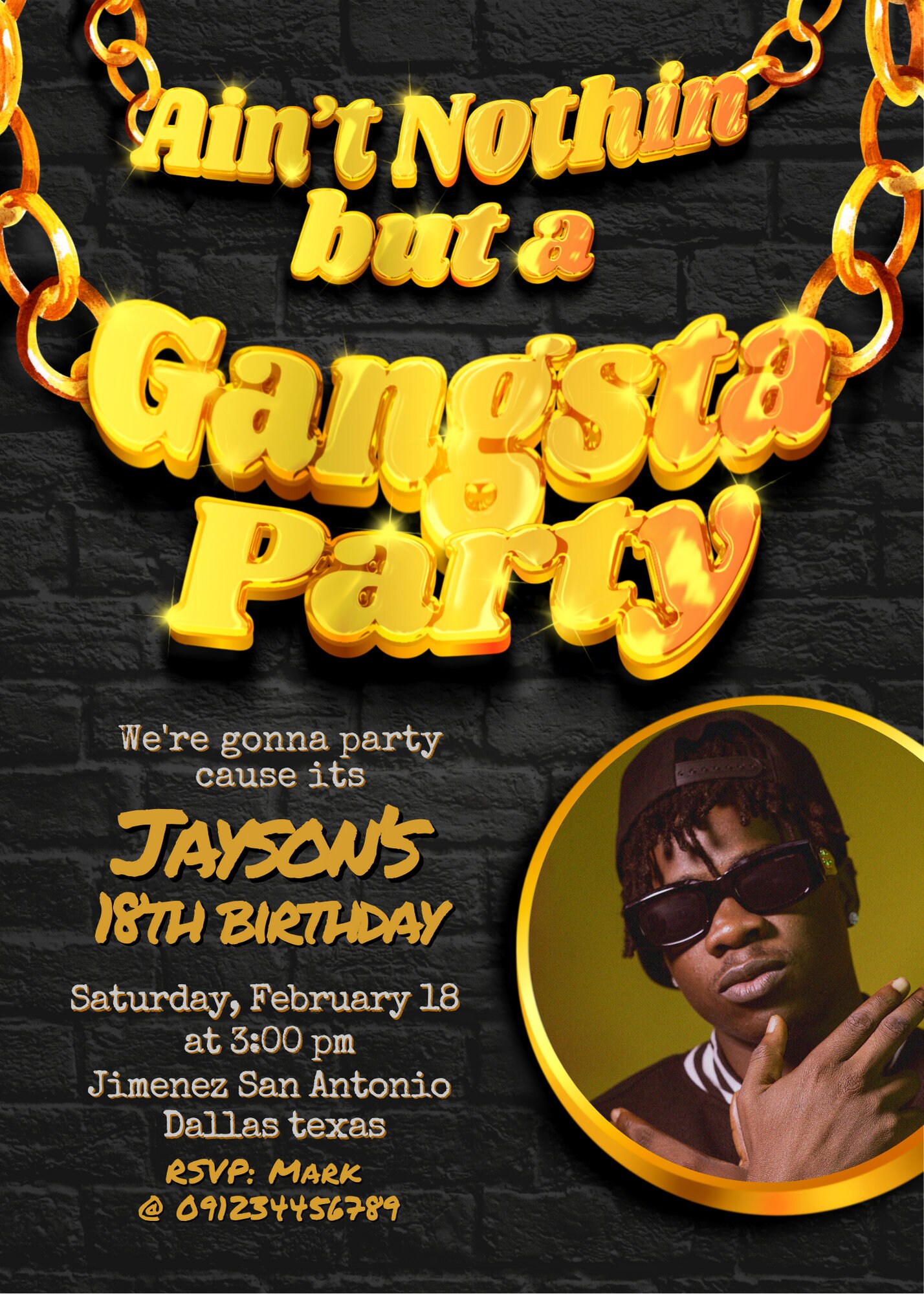 Gangsta Party Hiphop Theme With Picture Invitation Portrait Canva ...