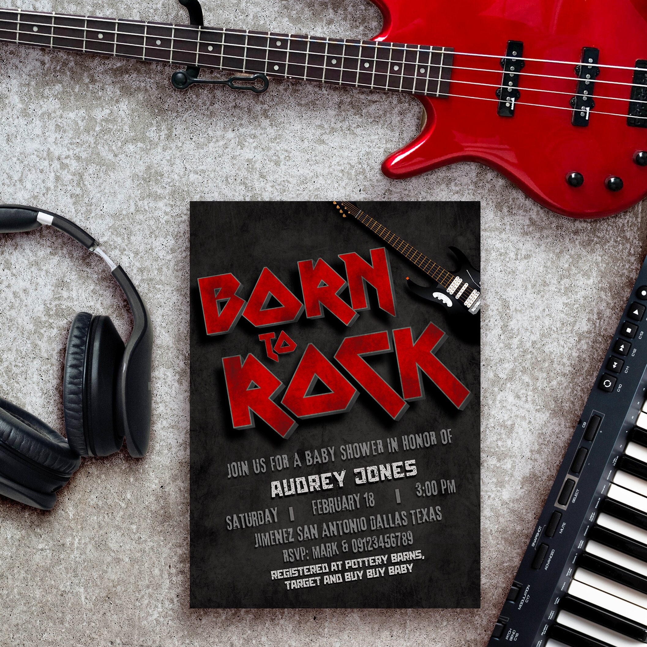 Born to Rock Baby Shower Rockstar Theme Rocker Theme Digital Editable ...