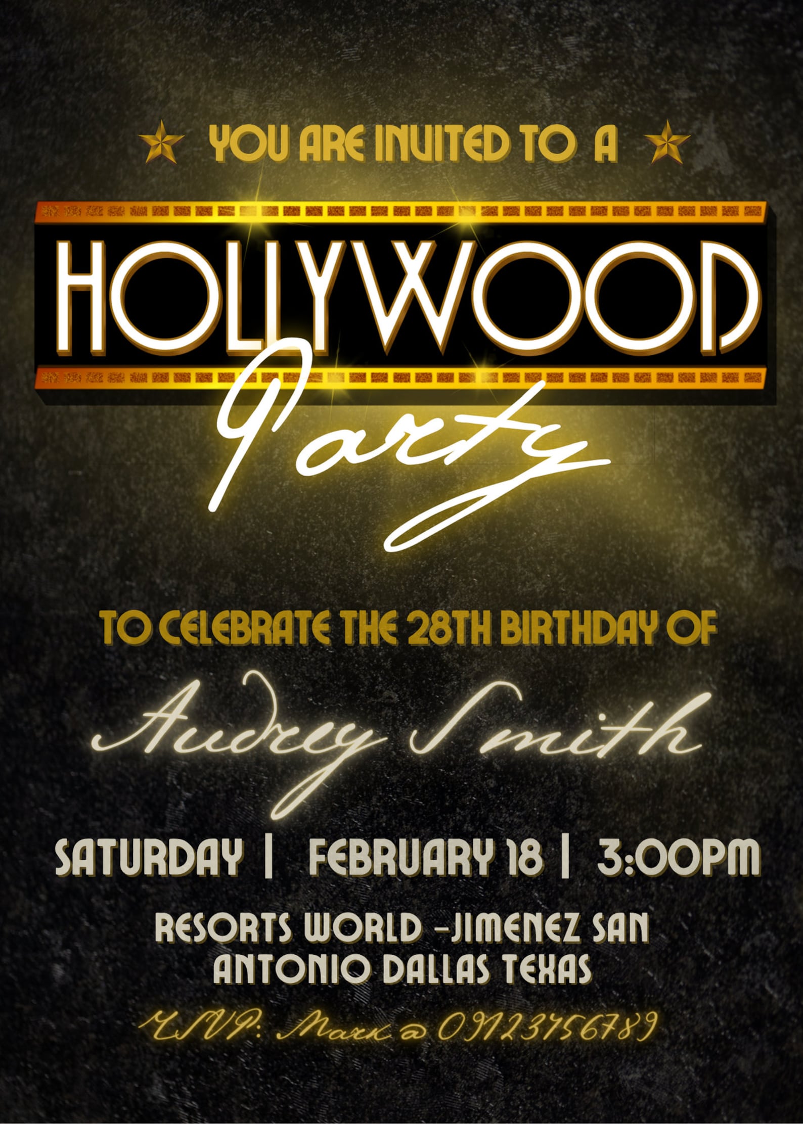 Hollywood Party Invitation Canva Template - Etsy