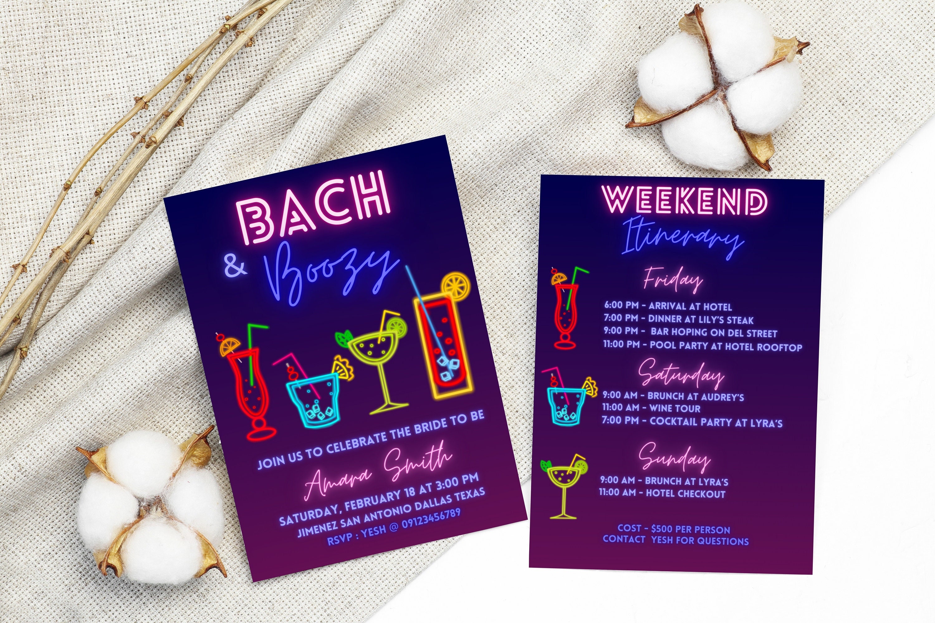 Bach and Boozy Bachelorette Digial Editable Invitation Canva Template ...