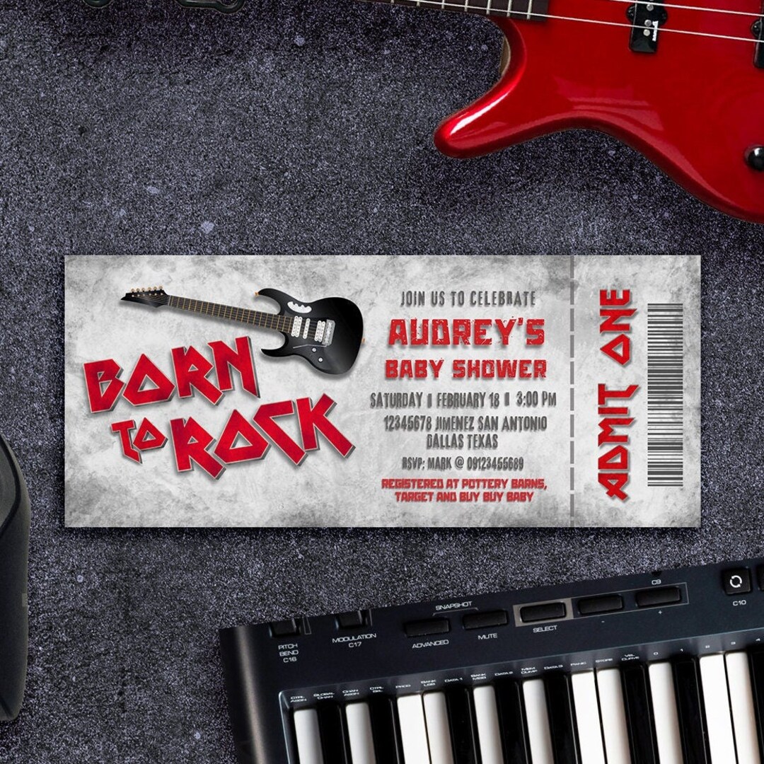 Born to Rock Baby Shower - Rockstar Theme - Digital Editable Ticket ...