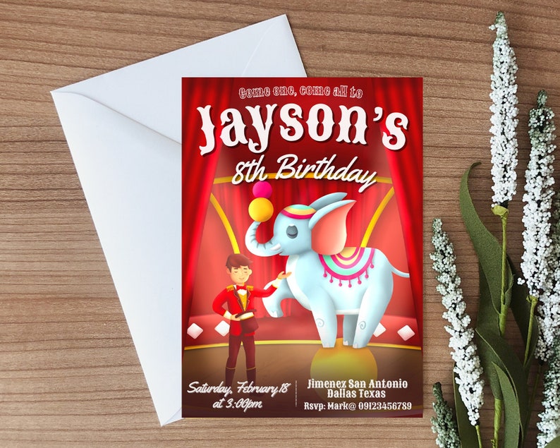 Circus Editable Digital Invitation Canva Template Greeting - Etsy