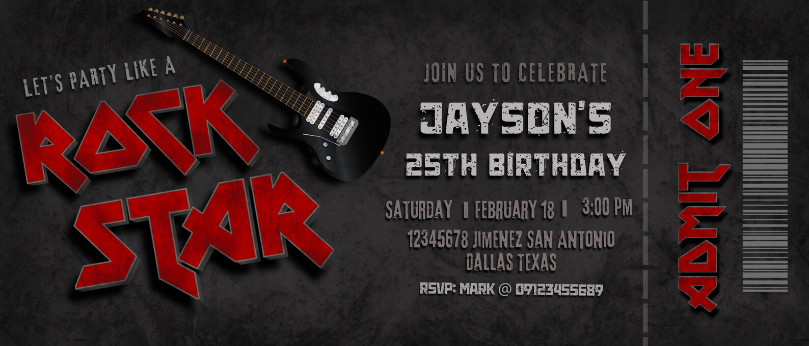 Rockstar Birthday Theme Rocker Digital Editable Invitation Canva ...