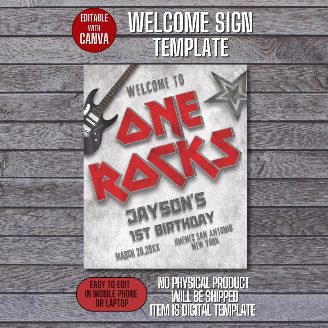 One Rocks - Rock and Roll - Rocked One Year 1st Birthday Welcome Sign ...