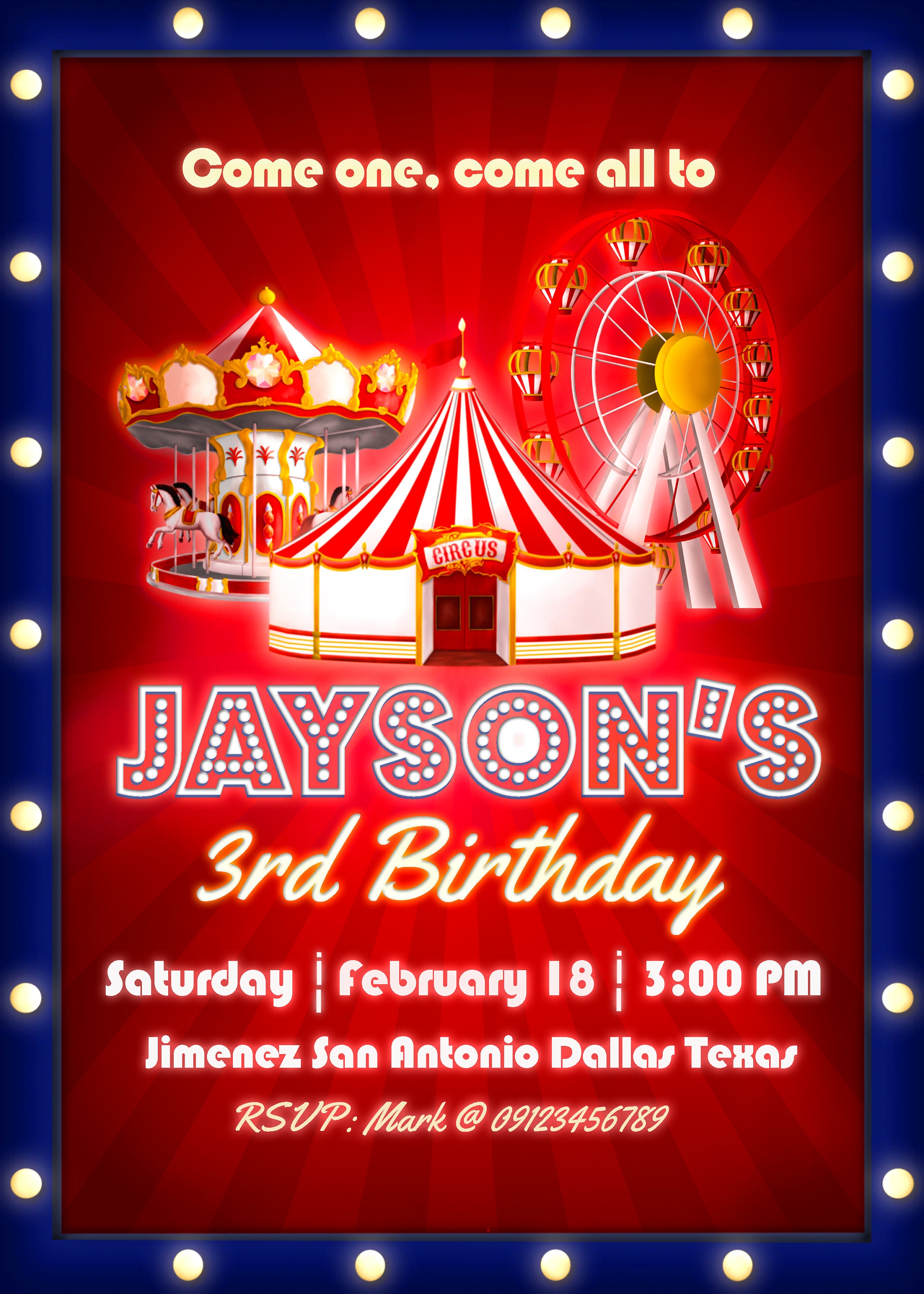 Carnival Party Invitation Canva Template - Made to Order - Instant ...