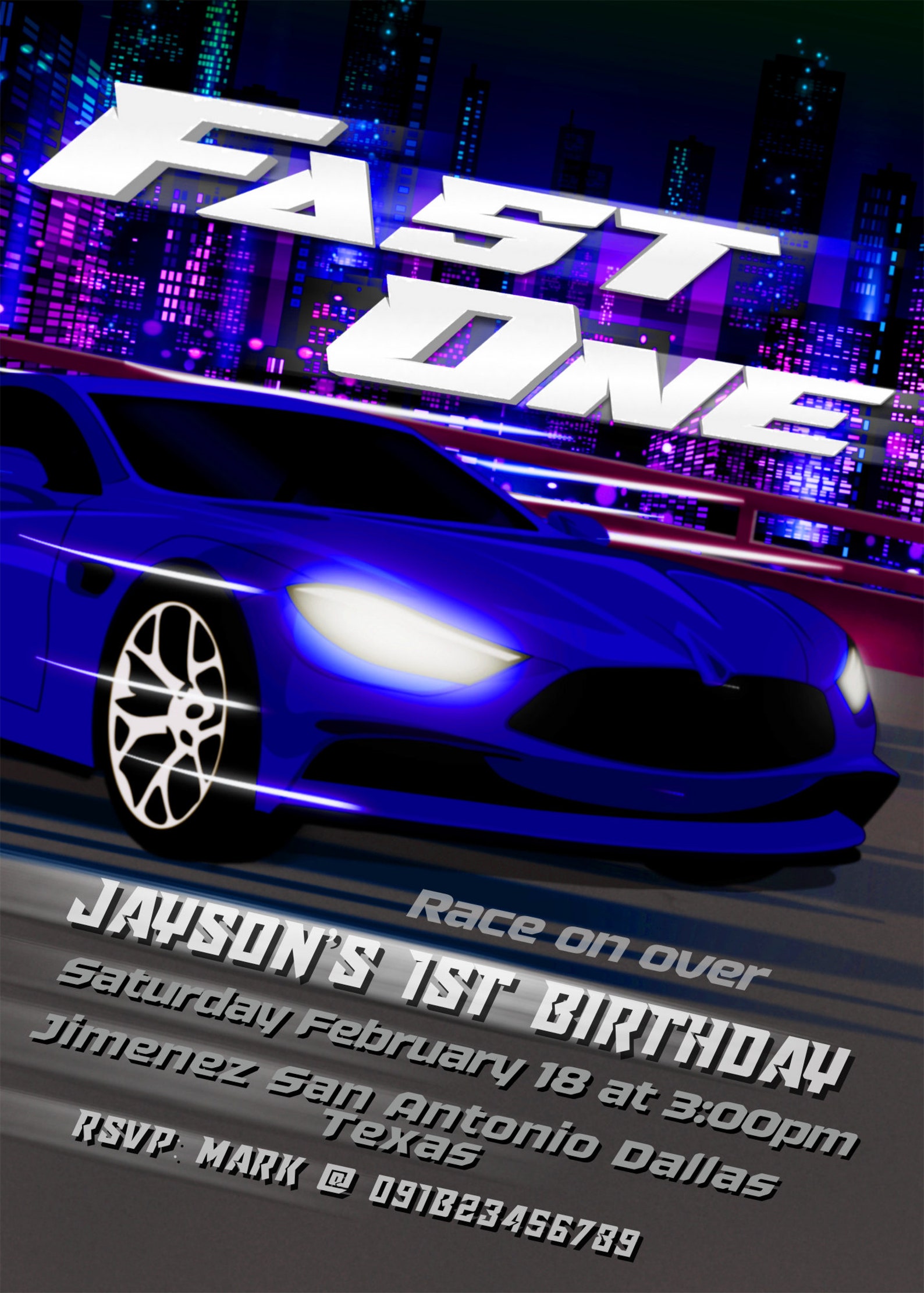 Fast One Racing Car Digital Invitation Canva Template - Etsy