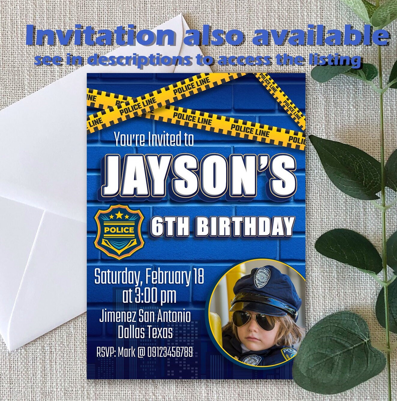 Police Boy Birthday Party Digital Welcome Sign With Picture - Made to ...