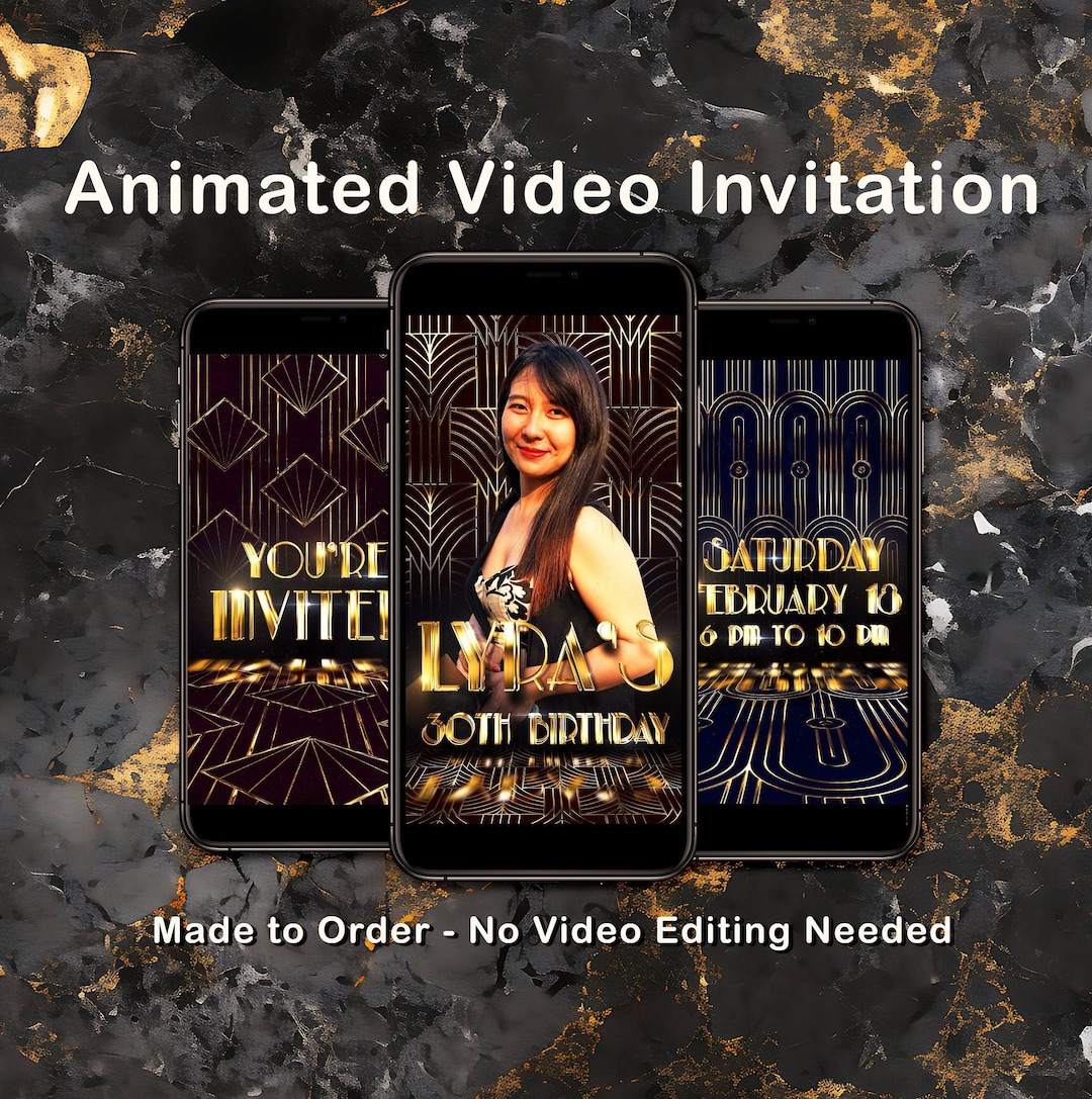 Great Gatsby Birthday Party Video Invitation With Photo - Gold Roaring ...