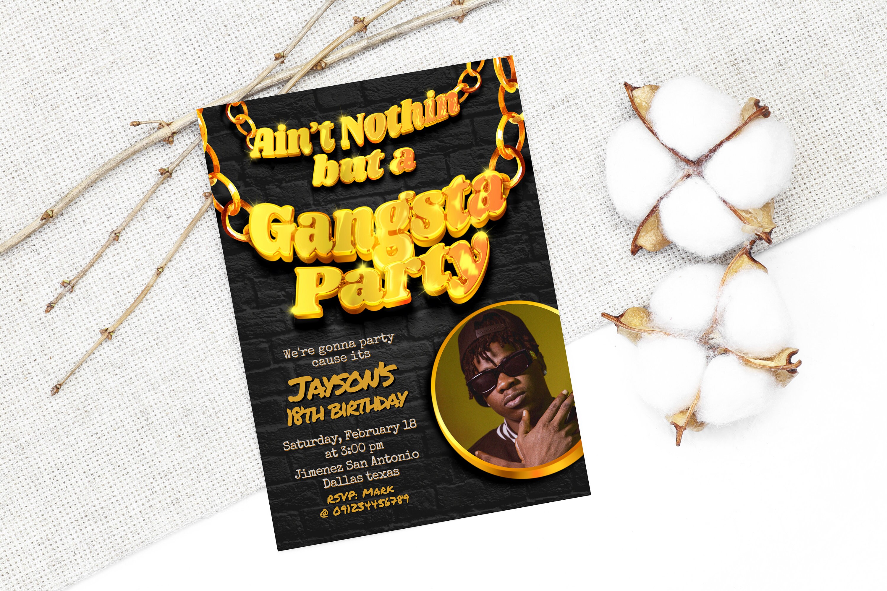 Gangsta Party Hiphop Theme With Picture Invitation Portrait Canva ...