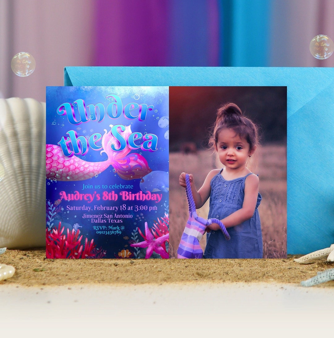 Under the Sea Mermaid Birthday Underwater Invite With Photo Any Age ...