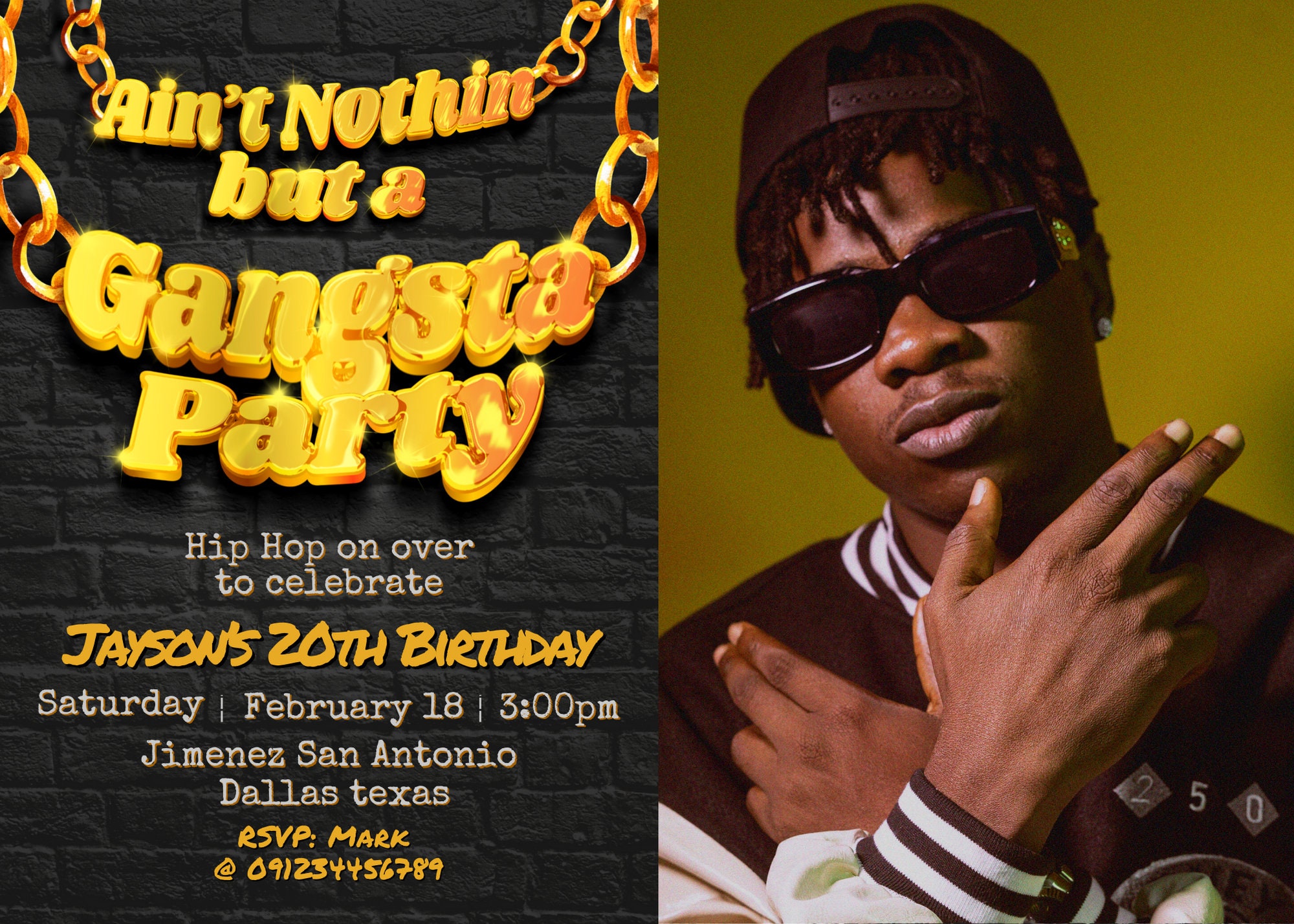 Gangsta Party - Hiphop Theme With Picture Invitation Landscape Canva ...