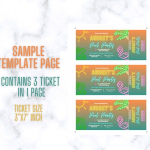 Pool Party Neon Digital Ticket Editable Birthday Invitation Canva ...