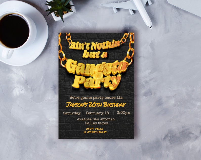 Gangsta Party Hiphop Theme Invitation Canva Template - Etsy