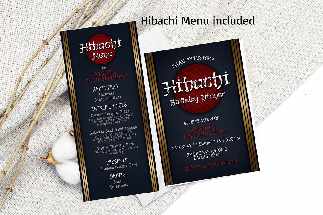 Hibachi Birthday Dinner With Menu Invitation Canva Template - Etsy