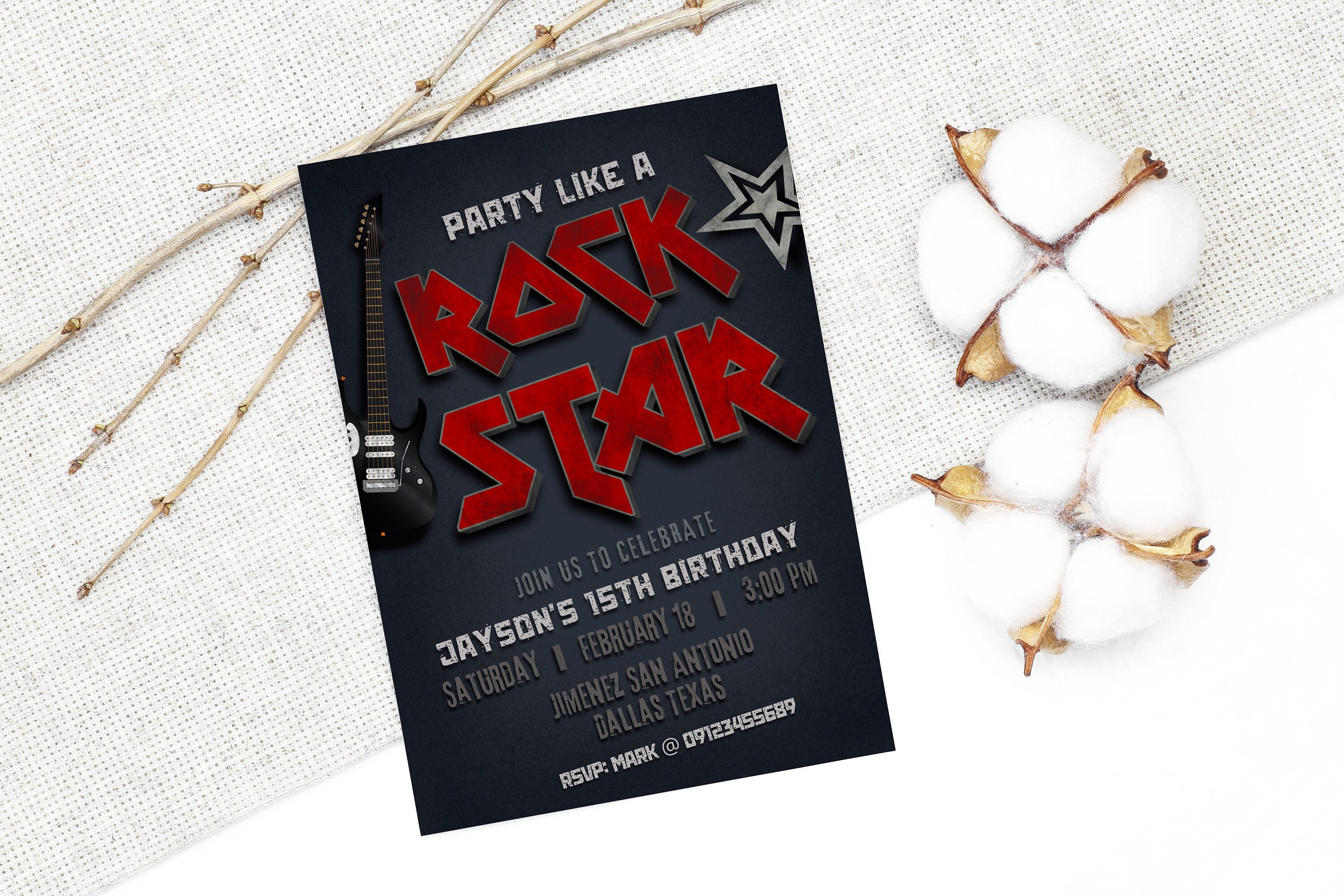 Rockstar Birthday Rockstar Themed Rocker Digital Editable Invitation ...