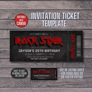 Rockstar Birthday Theme - Rocker Digital Editable Invitation Canva ...