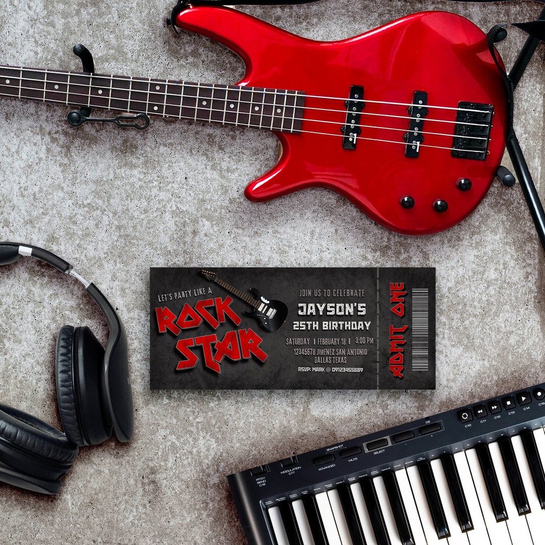 Rockstar Birthday Theme Rocker Digital Editable Invitation Canva ...