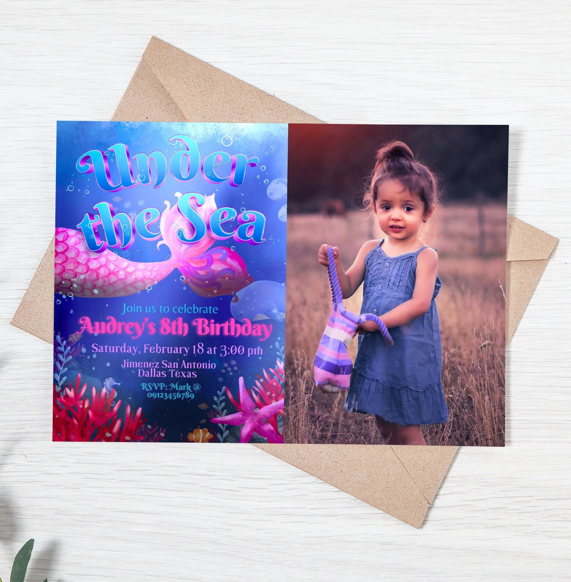 Under the Sea Mermaid Birthday Underwater Invite With Photo Any Age ...