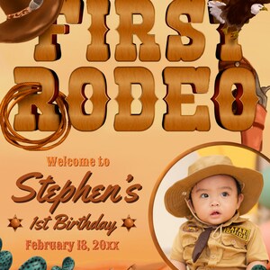 First Rodeo Cowboy Birthday Digital Editable Welcome Sign With Photo ...
