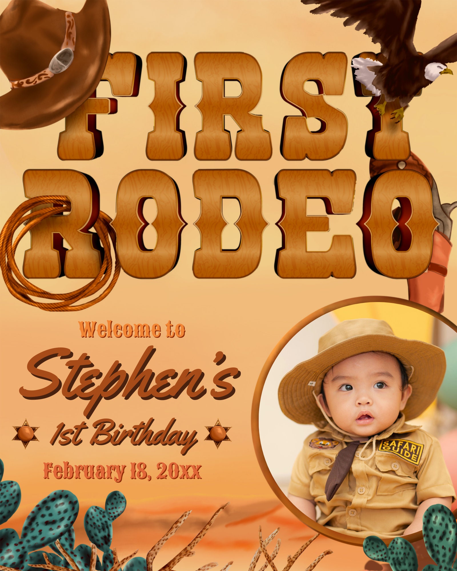 First Rodeo Cowboy Birthday Digital Editable Welcome Sign With Photo ...