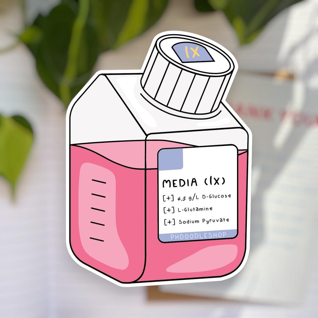 Media Bottle Vinyl Sticker | Cell Biology Sticker, Cell Culture, Cute ...