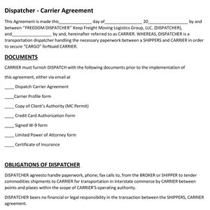 Freight Dispatch Carrier Contract - Freight Dispatcher Contract ...