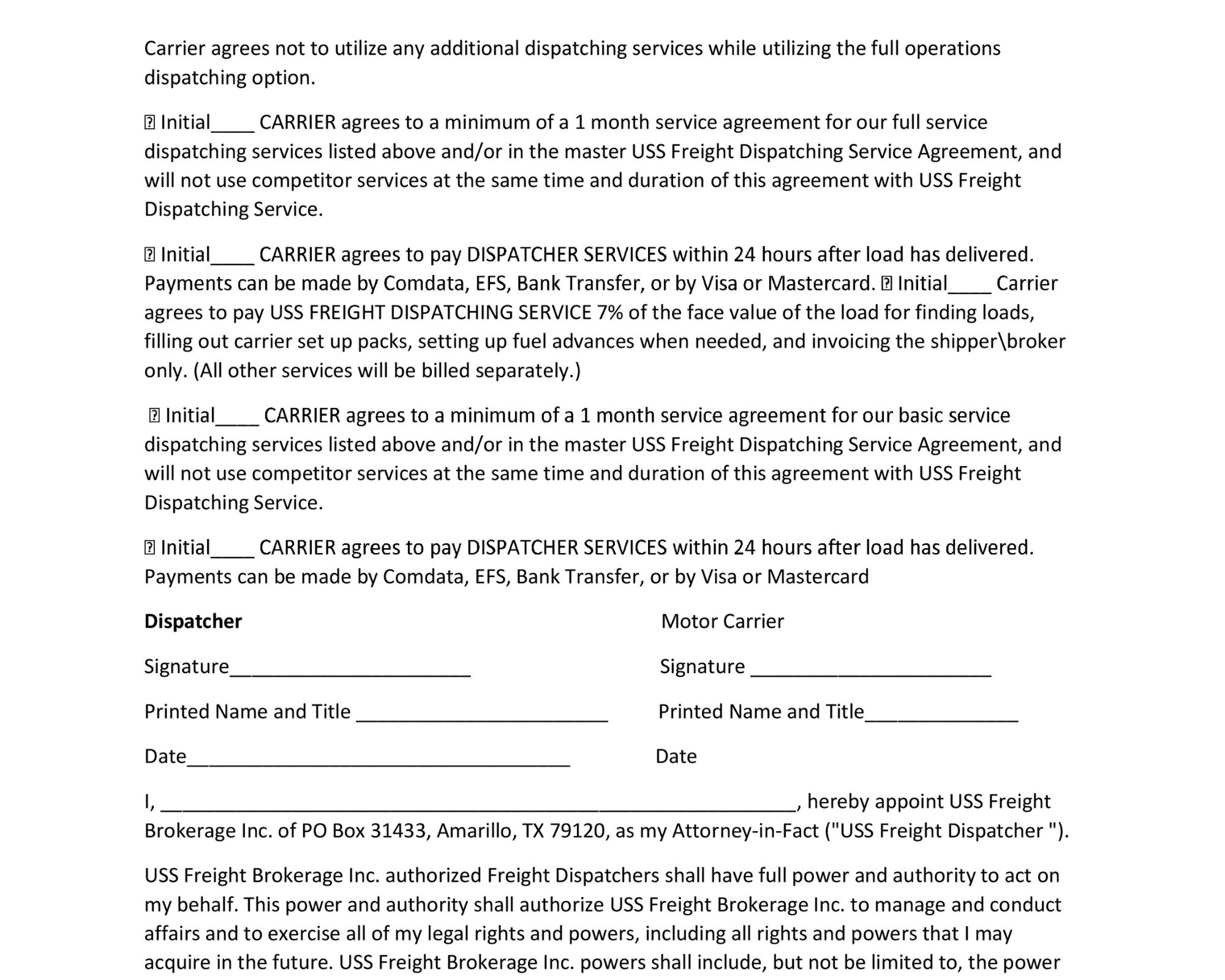 Freight Dispatch Editable Contract & Welcome Packet - Etsy