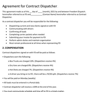 Dispatcher and Carrier Agreement, Freight Dispatcher Contract ...
