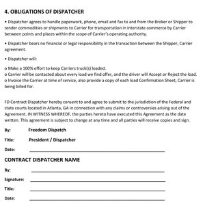 Dispatcher and Carrier Agreement, Freight Dispatcher Contract ...