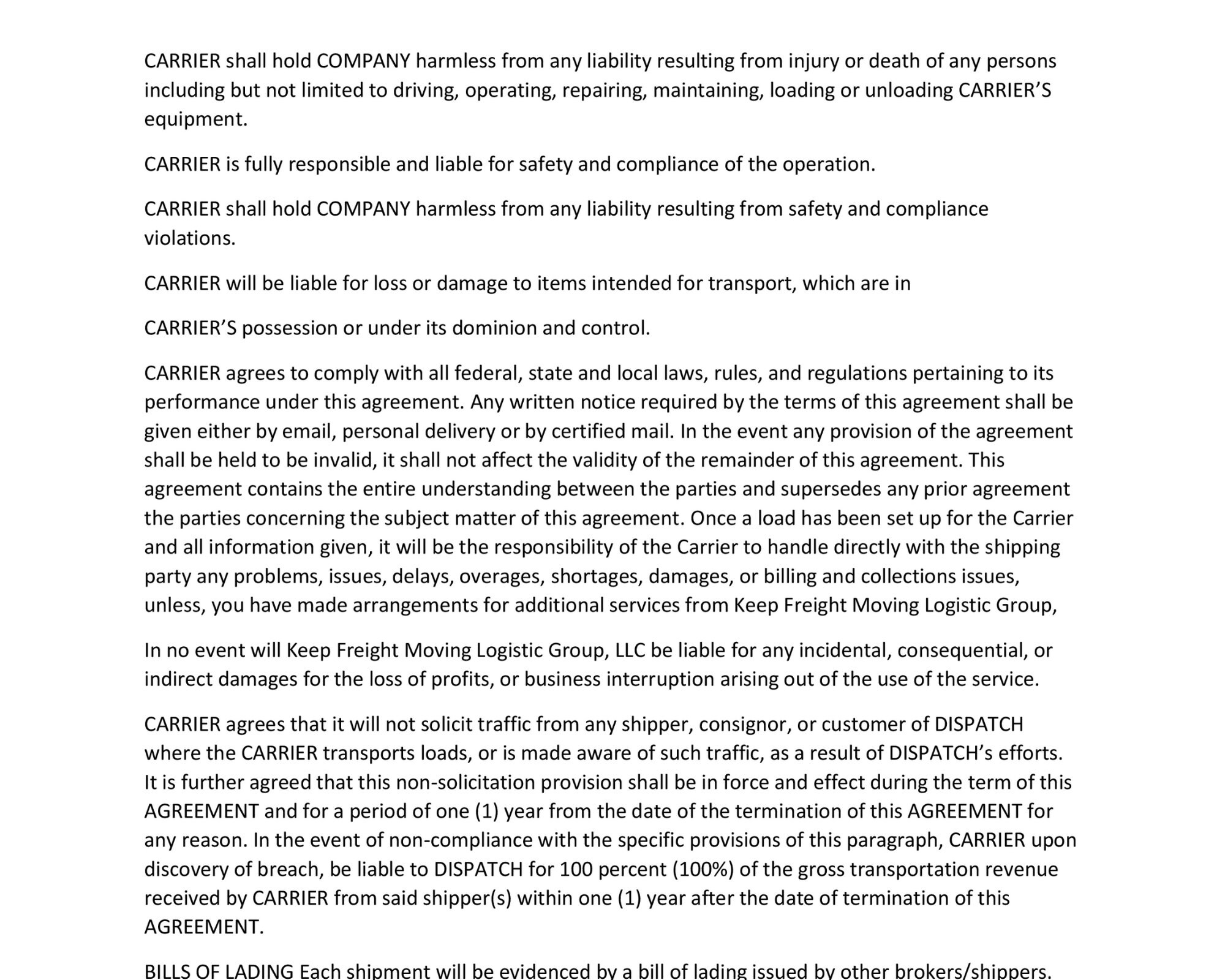 Freight Dispatch Carrier Contract - Freight Dispatcher Contract ...