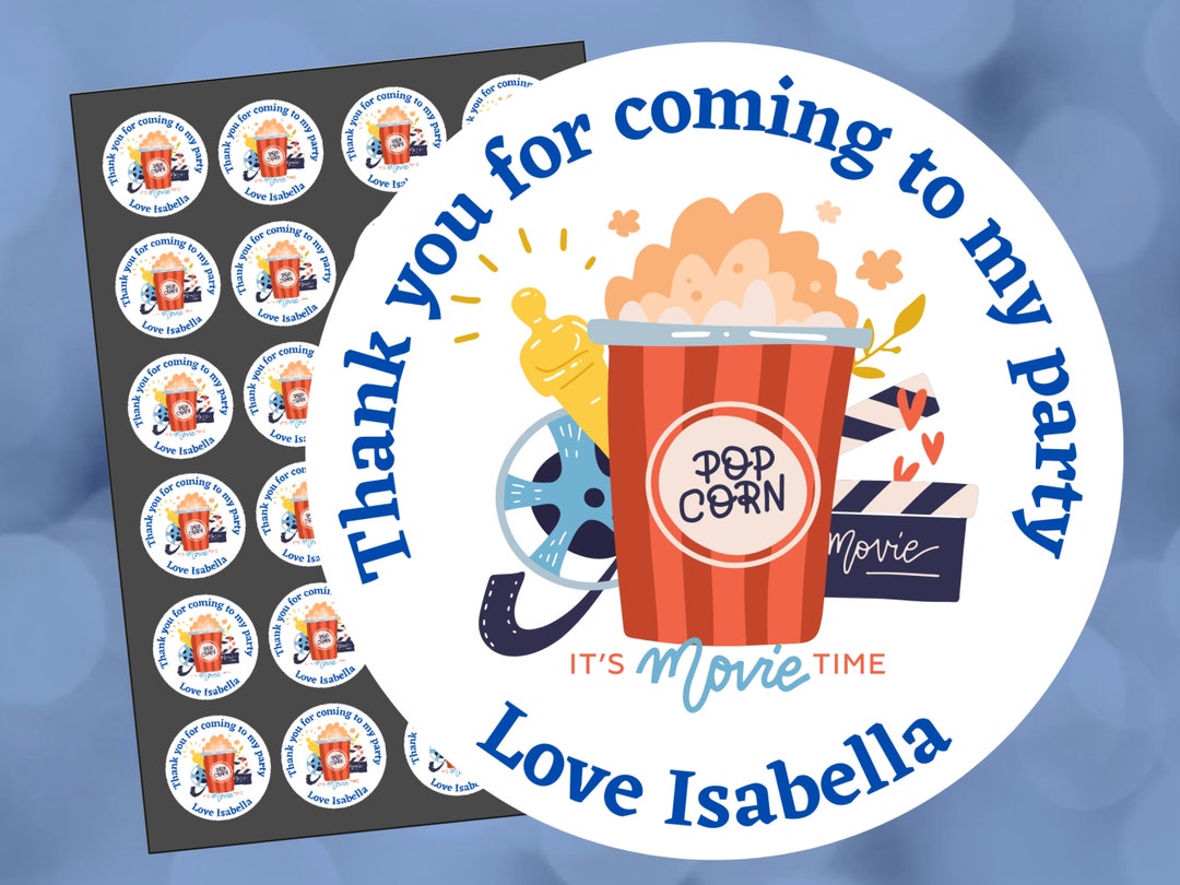 Personalised Movie Birthday Party Stickers, Movie Party, Thank You ...