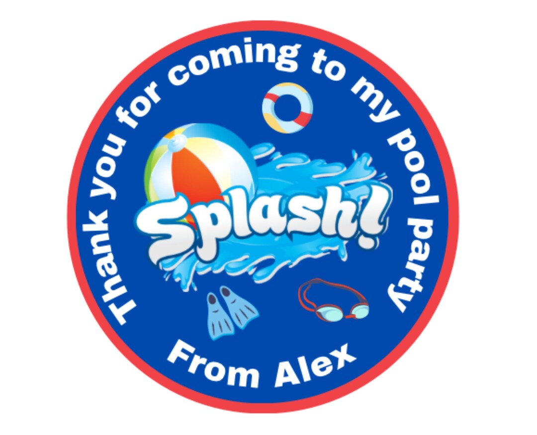 Swimming Party Stickers, Personalised Pool Birthday Party Stickers ...