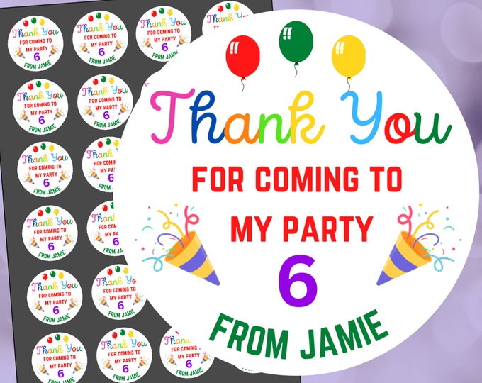 Personalised Childrens Party Bag Stickers, Party, Thank You Stickers ...