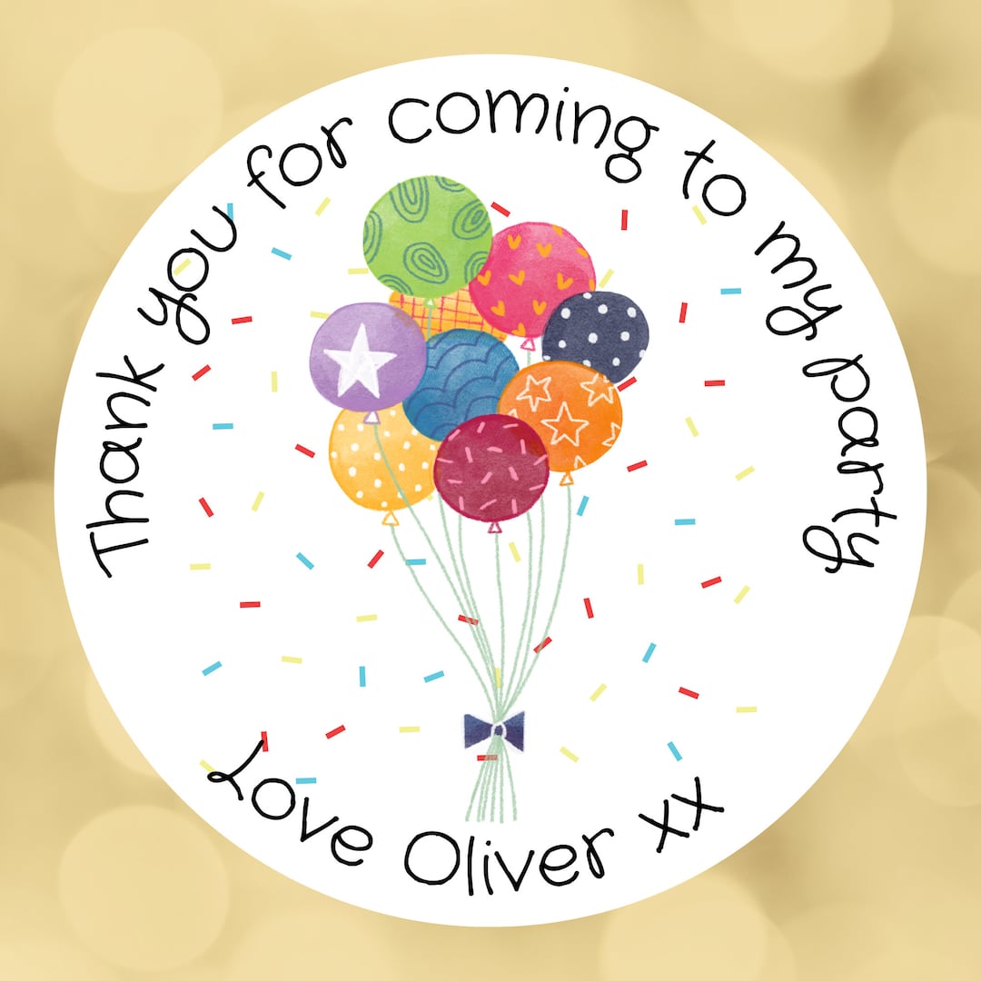 Personalised Childrens Party Bag Stickers, Party, Sweet Cone, Thank You ...