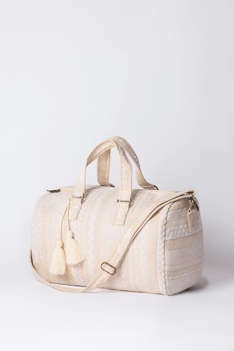 Neutral Duffel Weekender Bag Cream Ivory White Handwoven Travel Bag ...