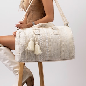 Neutral Duffel Weekender Bag Cream Ivory White Handwoven Travel Bag ...