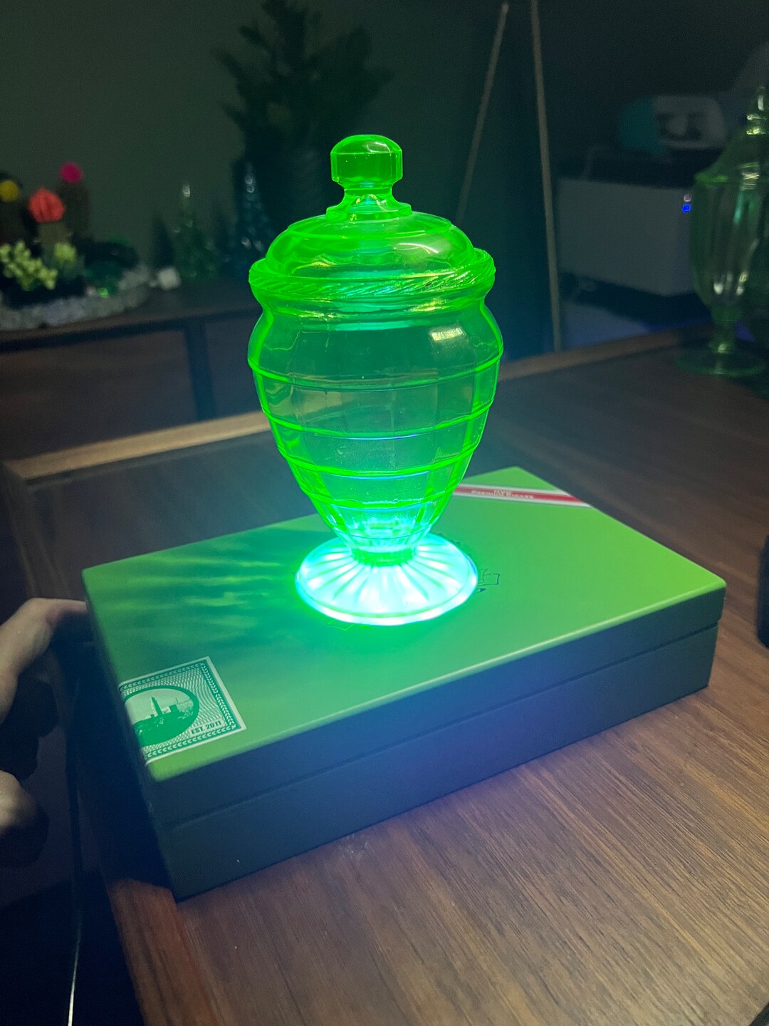 Uranium Glass Jar With UV Cigarbox Light Display - Etsy