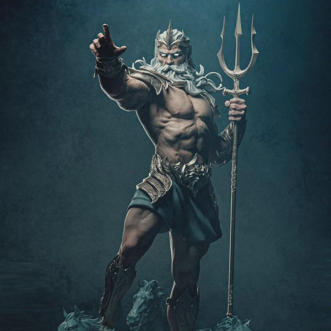 Poseidon, God of the Sea Resin Figure, 12K Quality Scalpture Unpainted ...