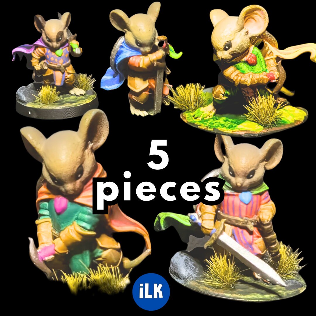 Mouse City Guards 3D Miniatures 5 Pieces and Their Base, Ready to ...