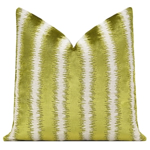 Chartreuse Green Stripe Cut Velvet Pillow Cover, Designer Velvet Pillow ...