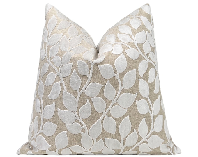 Ivy Cut Velvet Pillow Cover, Ivory Leaf Velvet Throw Pillow Cover 20x20 ...