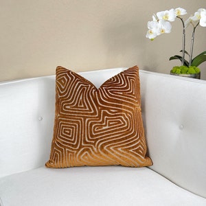 Bronze Labyrinth Cut Velvet Pillow Cover, Bronze Pillow Cover, Throw ...