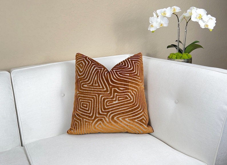 Bronze Labyrinth Cut Velvet Pillow Cover, Bronze Pillow Cover, Throw ...