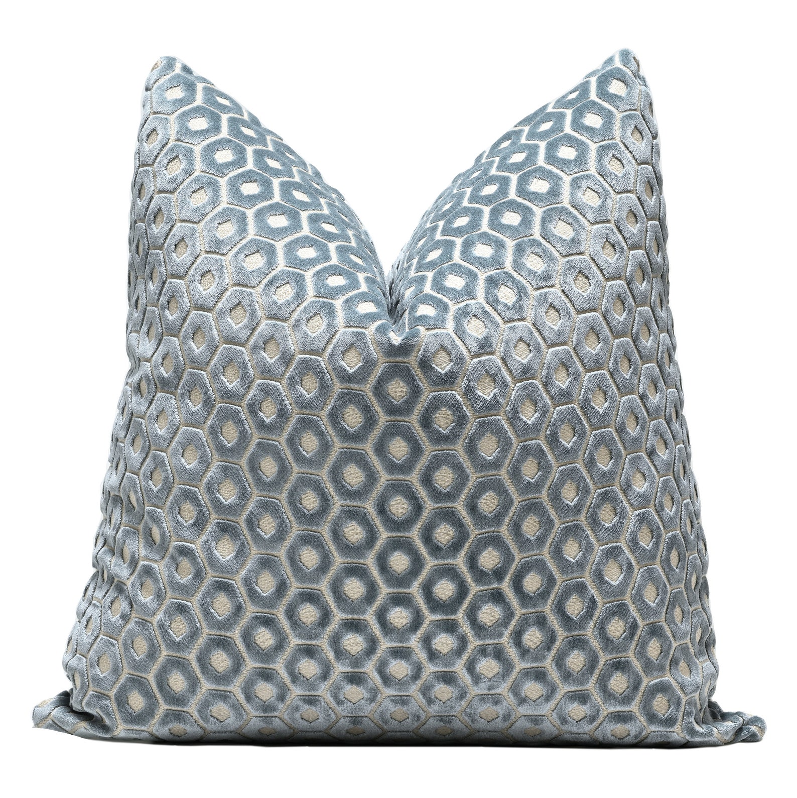 Blue Geometric Cut Velvet Mineral Blue Pillow Cover Blue - Etsy