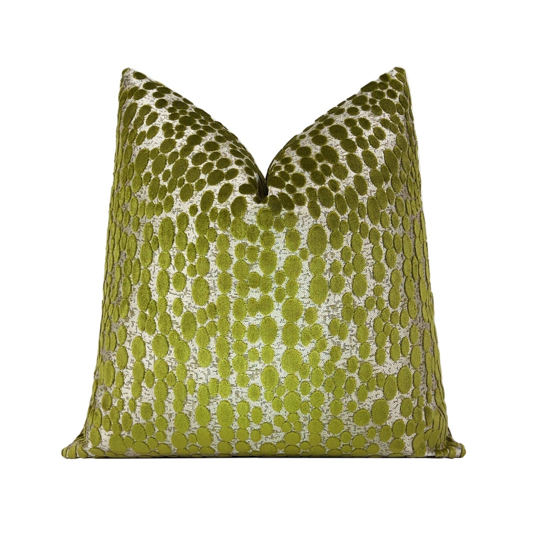 Pebbles Cut Velvet Pillow Cover | Peridot Green Designer Throw Velvet ...