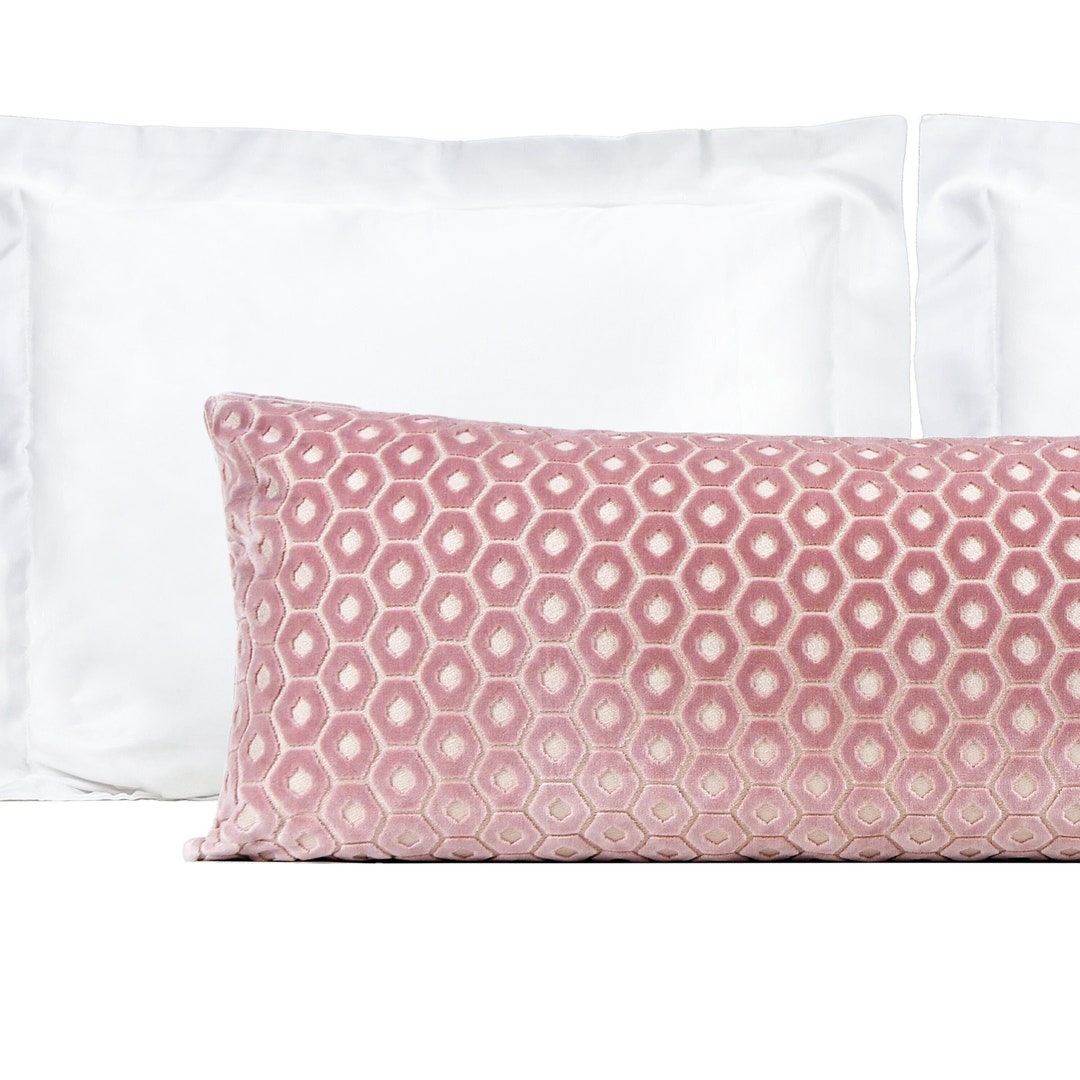XL Lumbar Pillow Cover, Blush Pink Geometric Designer Cut Velvet Extra ...