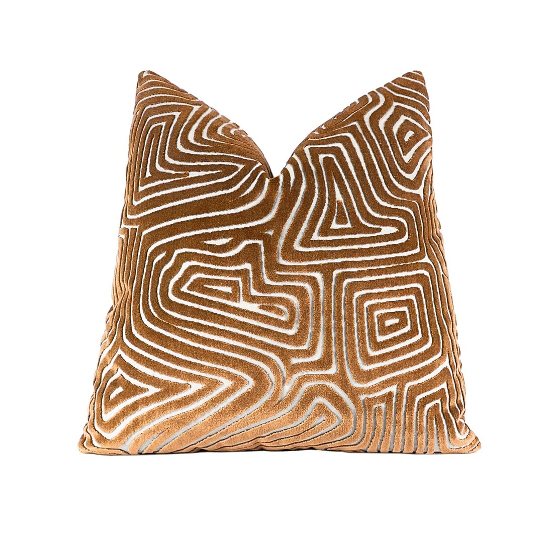 Bronze Labyrinth Cut Velvet Pillow Cover Bronze Pillow Cover - Etsy